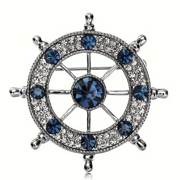 Jewelry | New Retro Navy Helm Ships Wheel Silver 925 Blue Sapphire ...